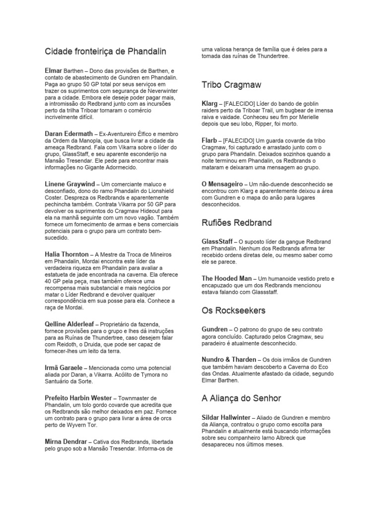 Minas Perdidas Dos NPCs de Phandelver | PDF