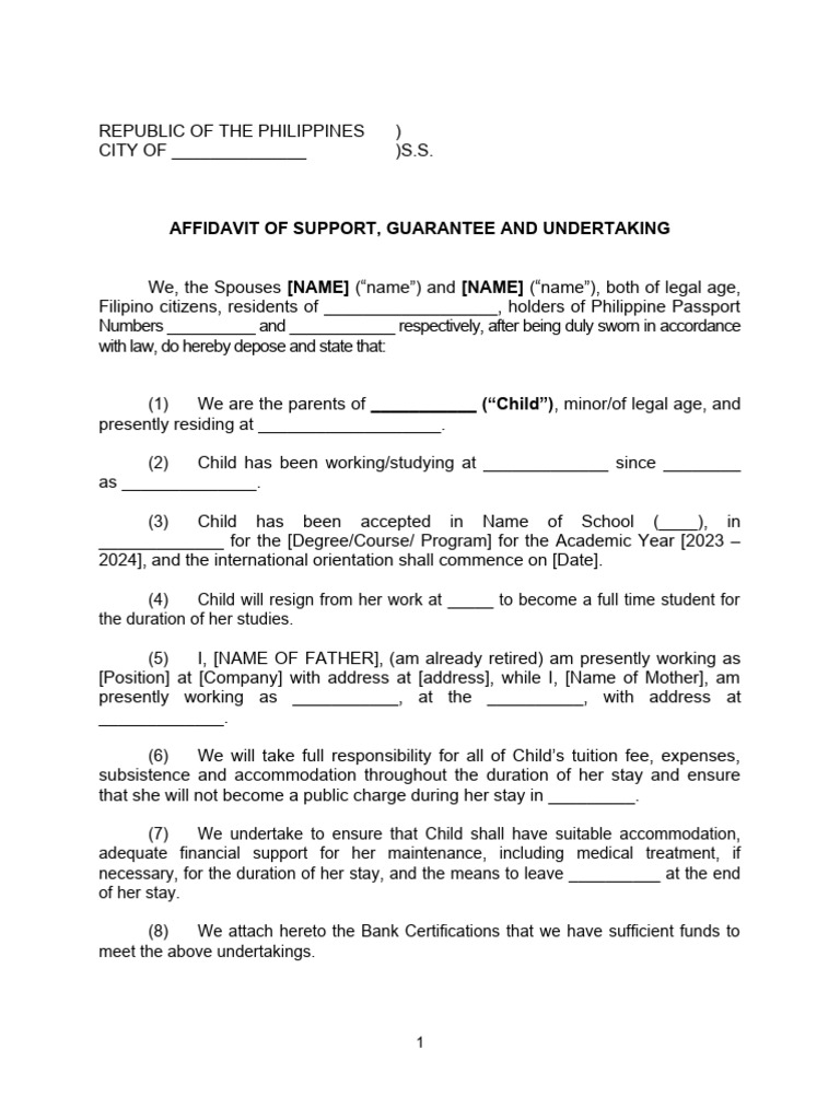 Affidavit of Support for Study Abroad | PDF | Affidavit | Government ...