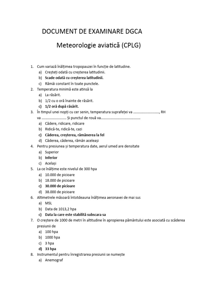 Meteorologie Aviatică: Întrebări DGCA | PDF | Science & Mathematics