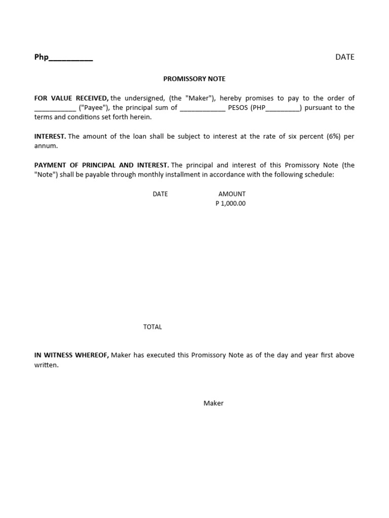 Promissory Note With Interest | PDF | Finance & Money Management | Law