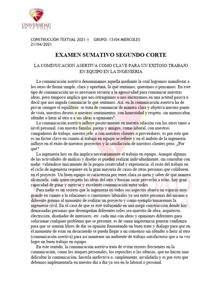 Evaluacion Segundo Corte | PDF