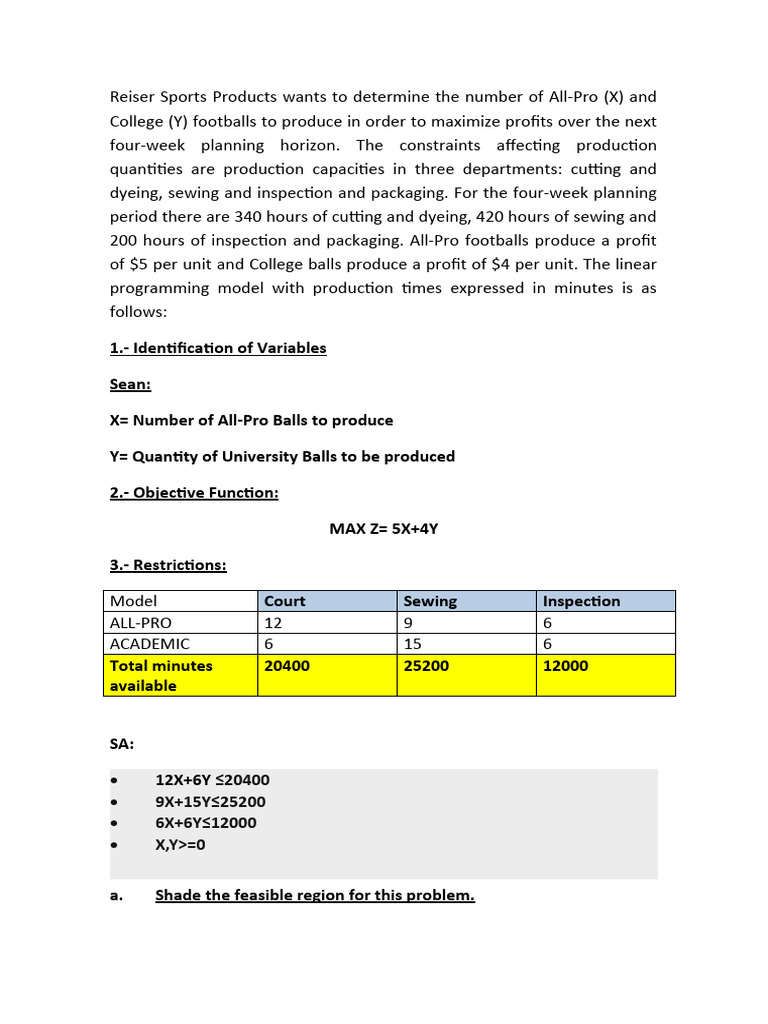 Reiser Sports Products Wants To Determine The Quantity of Soccer Balls ...