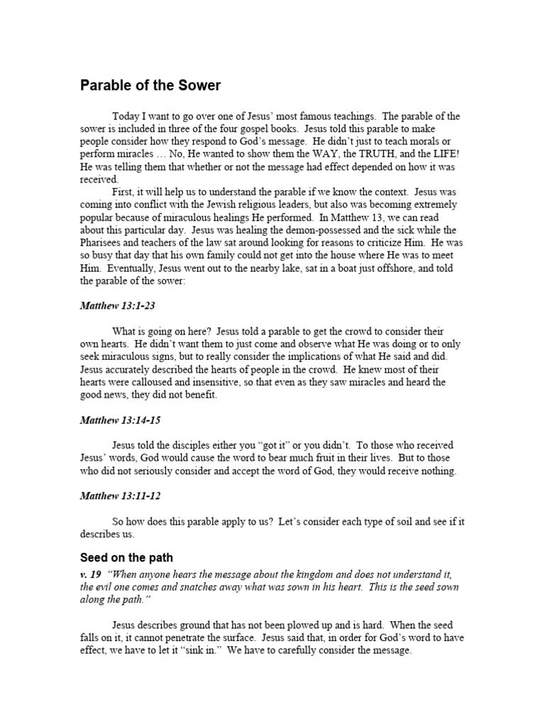 PFT - Parable of The Sower | PDF