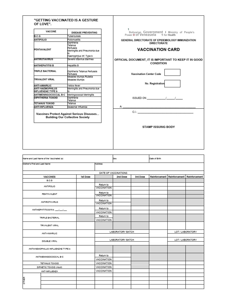 Venezuela Vaccination Card | PDF | Vaccines | Medicine