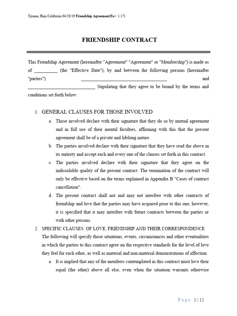 Tijuana Friendship Agreement Template | PDF | Treaty | Breach Of Contract