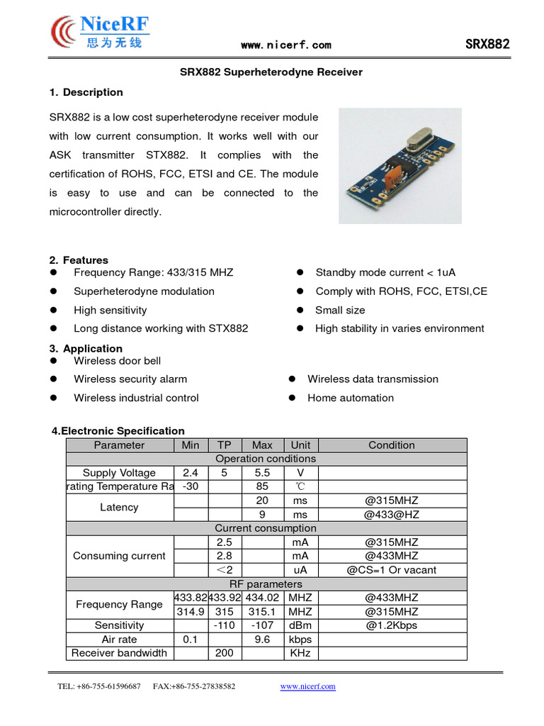 SRX882 Datasheet | PDF | Radio | Electricity