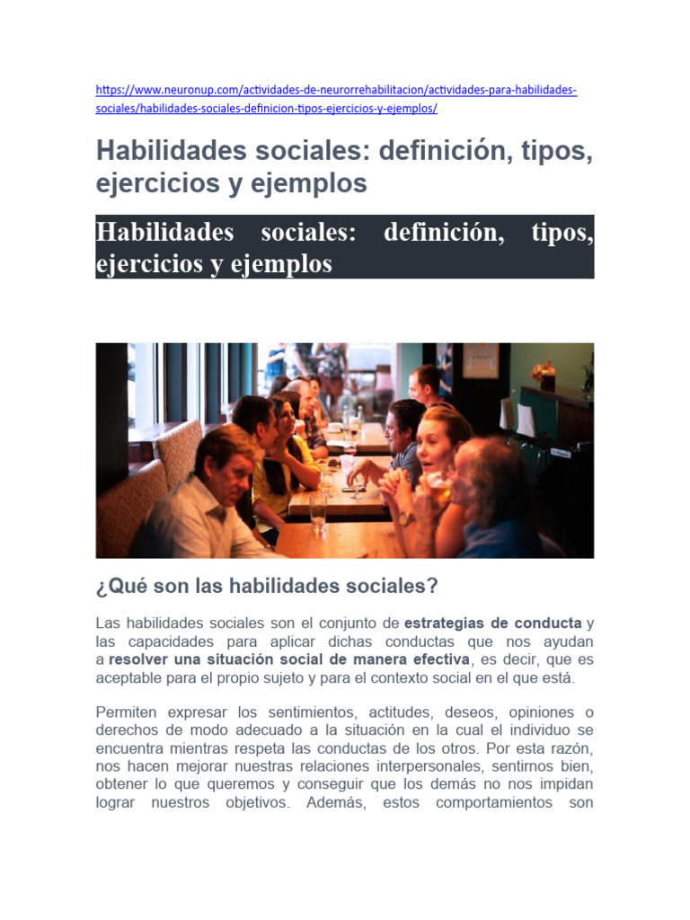 Habilidades Sociales: Definición y Ejercicios | PDF | Las emociones ...