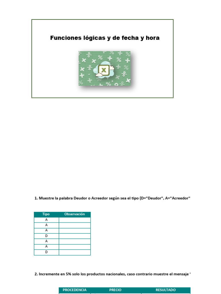 Semana 09 Excel Ejercicios De Funciones Lógicas Y De Fecha Y Hora Pdf