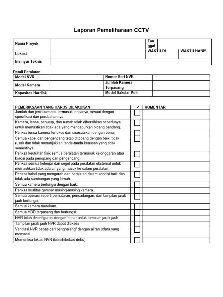 Formulir Perawatan CCTV | PDF | Teknologi & Rekayasa