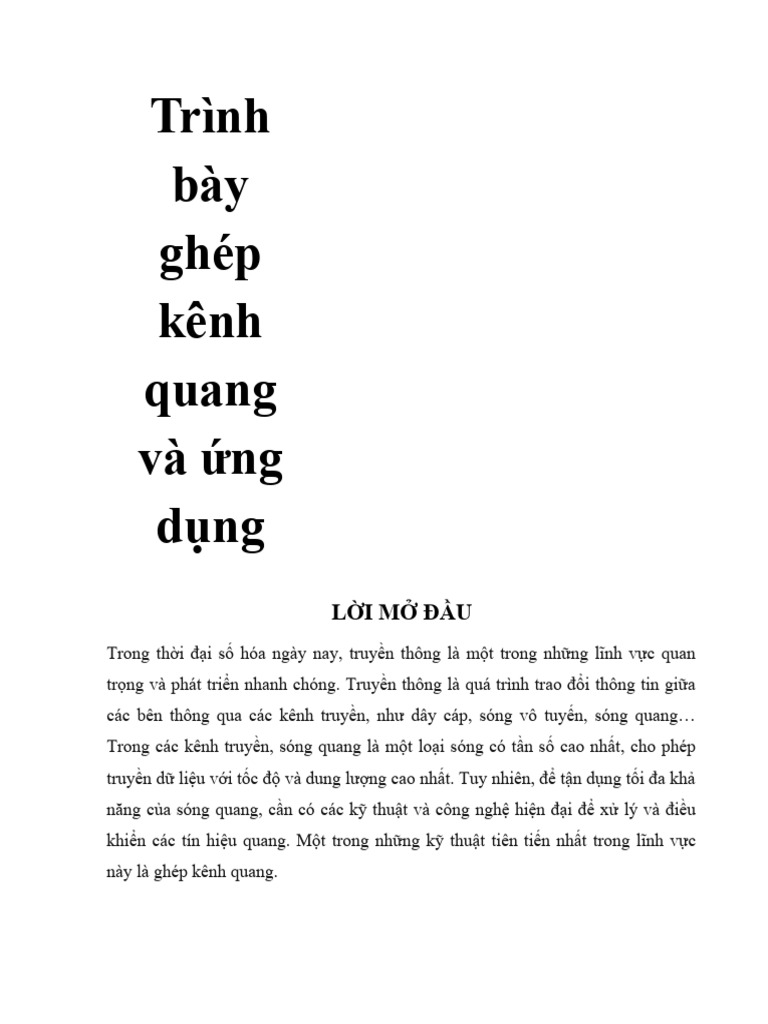 Trình Bày Ghép Kênh Quang Và NG D NG | PDF