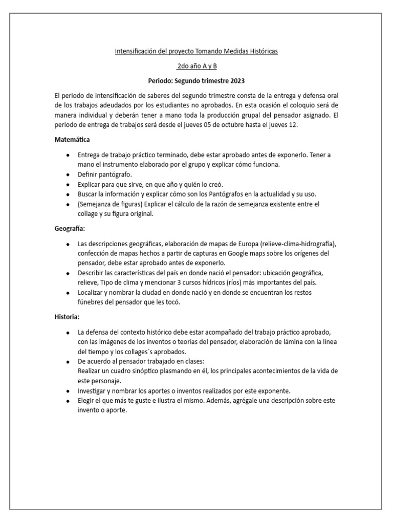 Intensificación Proyecto 2do Trimestre 2° A-B | PDF