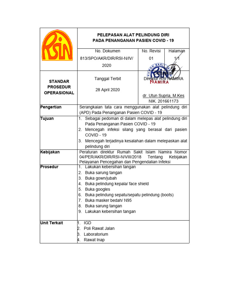 Spo Pelepasan Alat Pelindung Diri Covid 19 | PDF