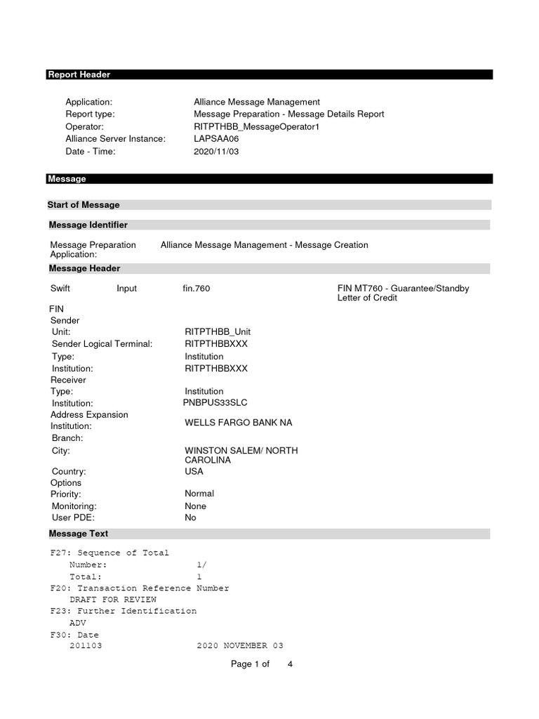 Draft MT 760 NORTH CAROLINA | PDF | Letter Of Credit | Credit