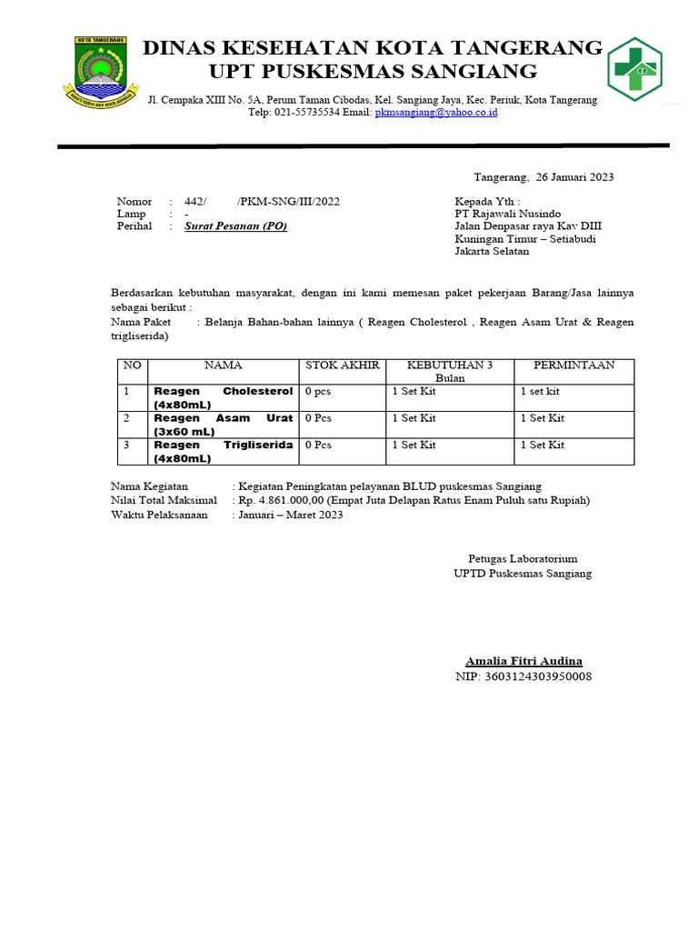 surat bon Reagen PT RAJAWALI | PDF