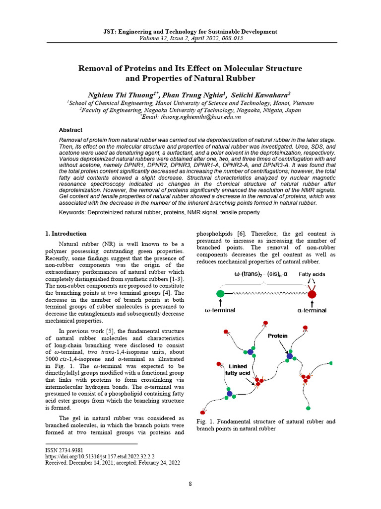 Removal of Proteins and Its Effect On Molecular Structure and Properties of Natural Rubber | PDF ...