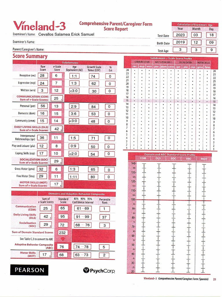 Escala de Madurez Social de Vineland III Versión 1-25 | PDF