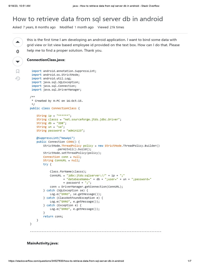 Java How To Retrieve Data From Sql Server Db In Android Stack Overflow Pdf Microsoft Sql 