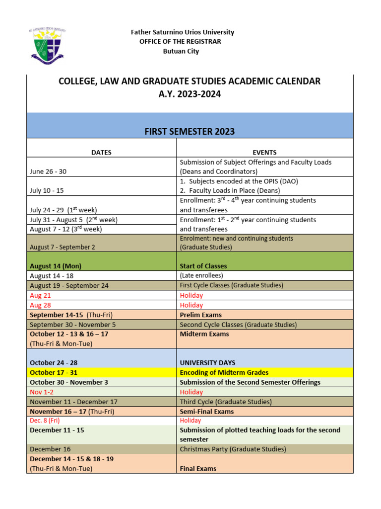 FSUU Academic Calendar | PDF | Academic Term | Data Collection