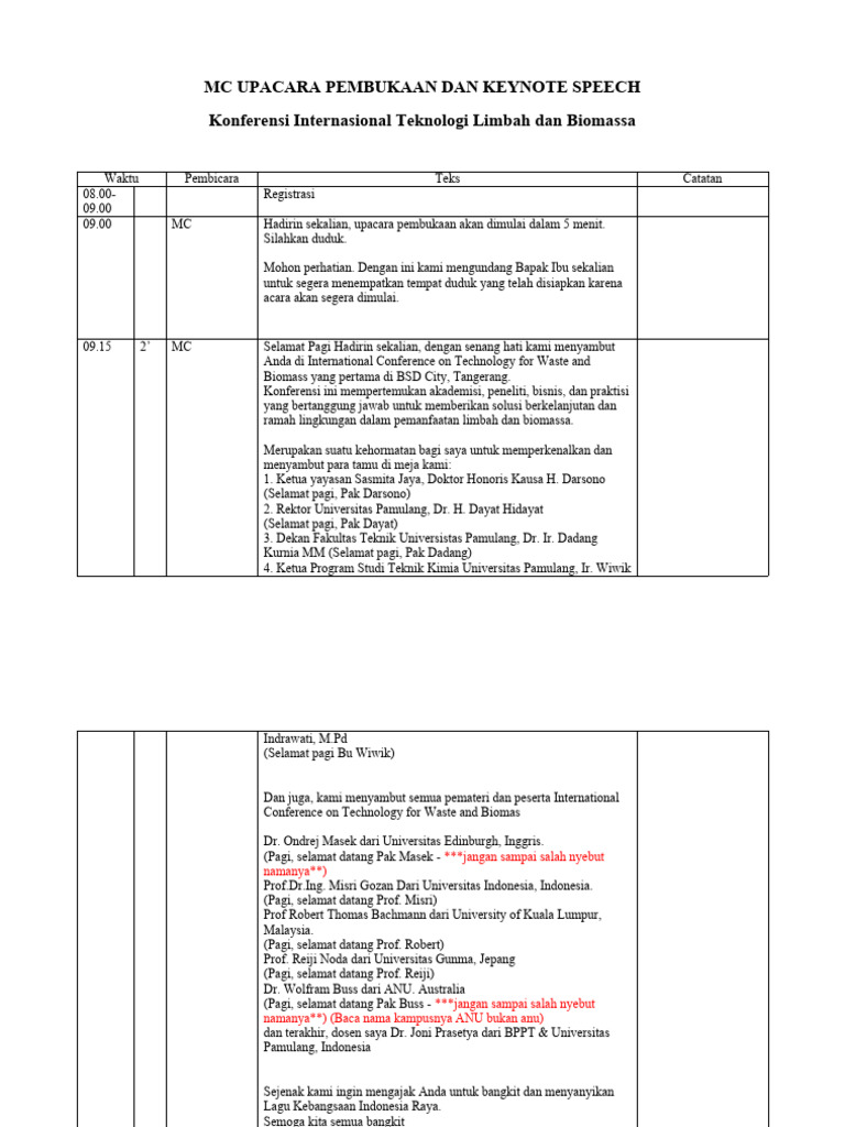 Konferensi Internasional MC Script | PDF