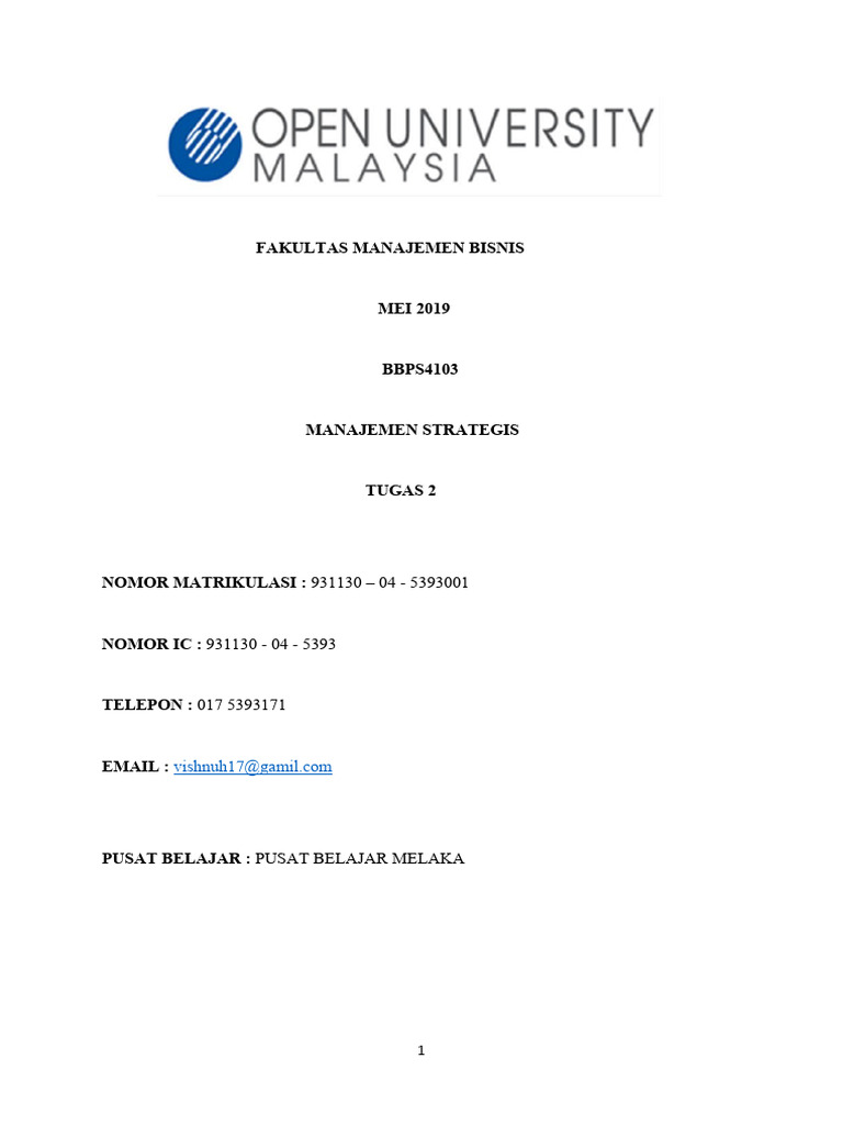 Bbps4103 - Manajemen Strategis - Penugasan 2 | PDF | Bisnis | Pengelolaan Keuangan & Uang