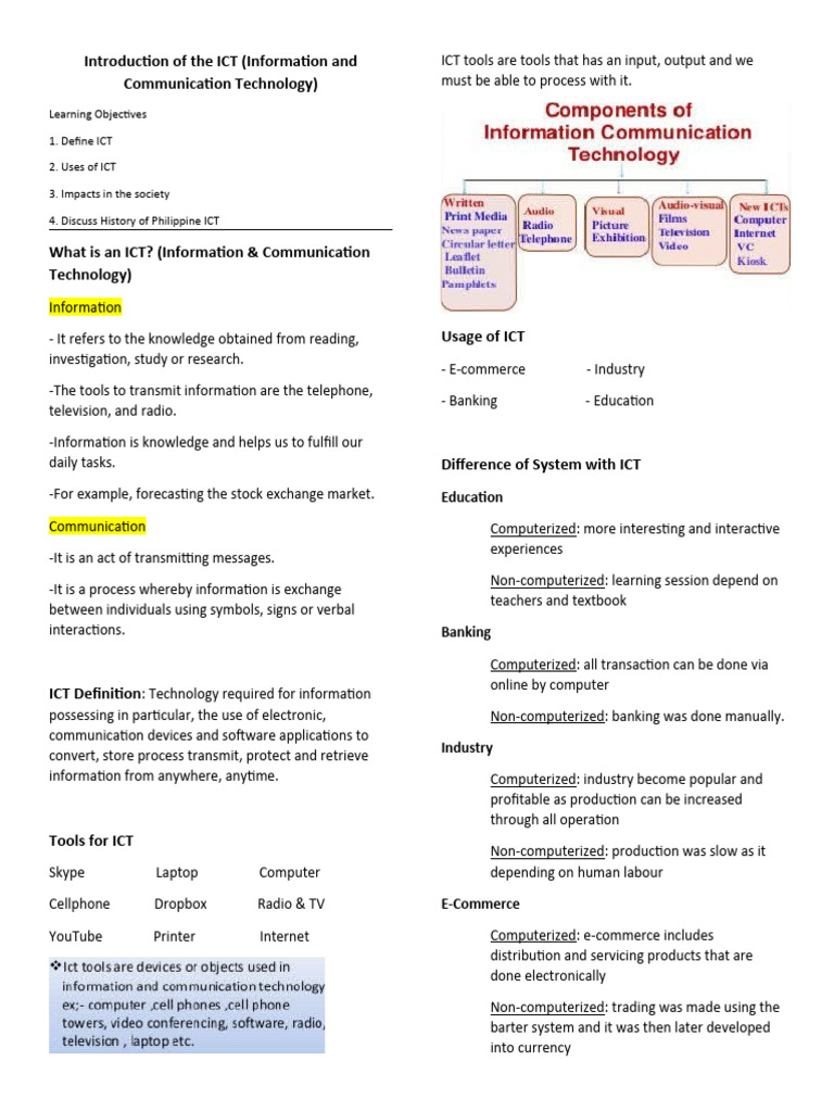 Introduction Of The Ict Pdf Computer Data Storage Usb