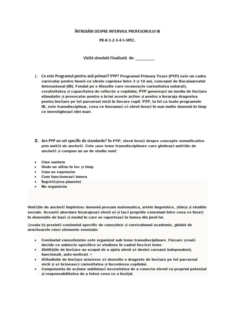 Ib Întrebări Interviu Pentru Profesori | PDF