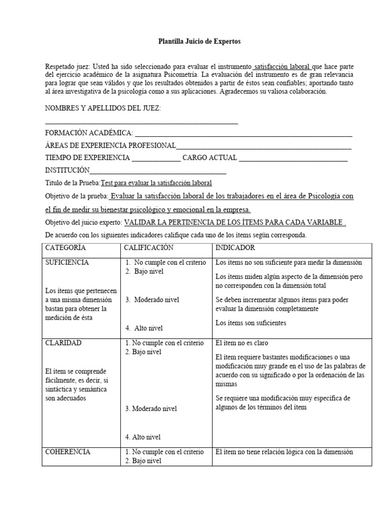 Formato Validación de Ítems-1 | PDF | Bienestar | Sicología