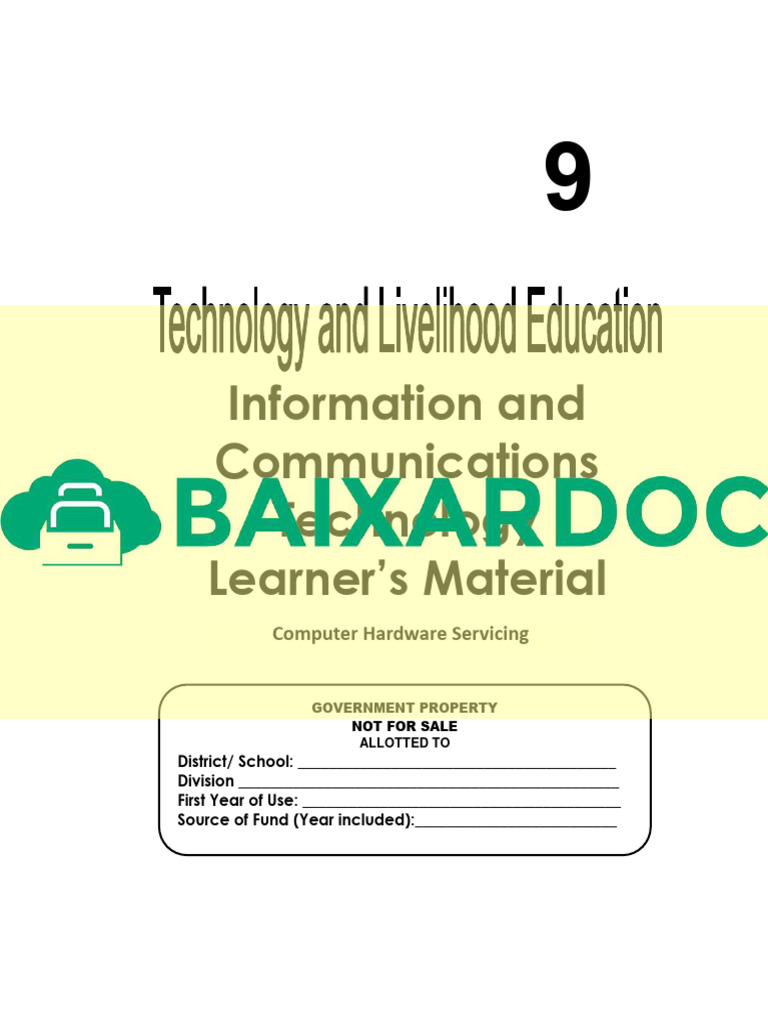 Tle Ict Computer Hardware Servicing Grade 9 | PDF | Entrepreneurship | Cognition