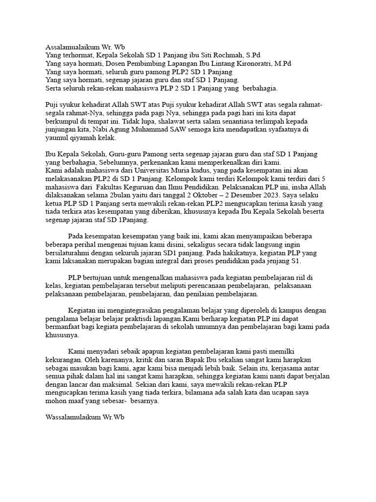 Sambutan Ketua Penerjunan PLP 2 | PDF