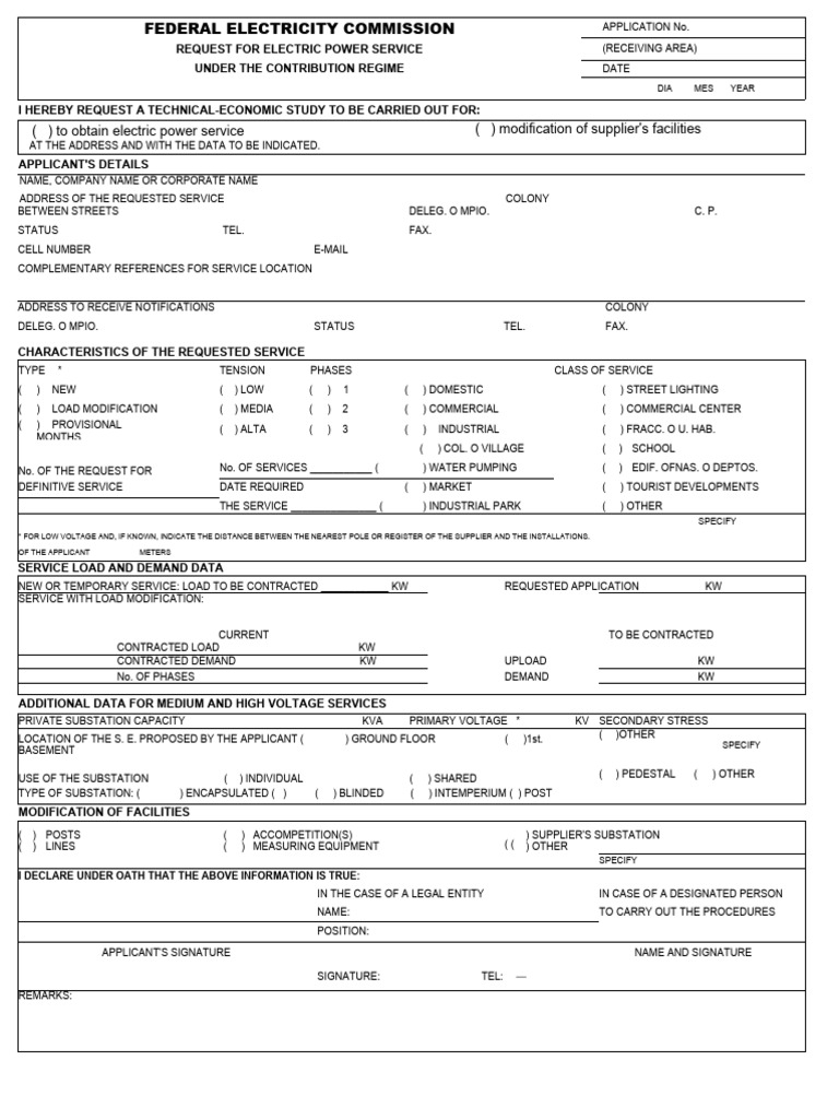 2019 CFE Service Request Form | PDF | Electrical Substation | High Voltage