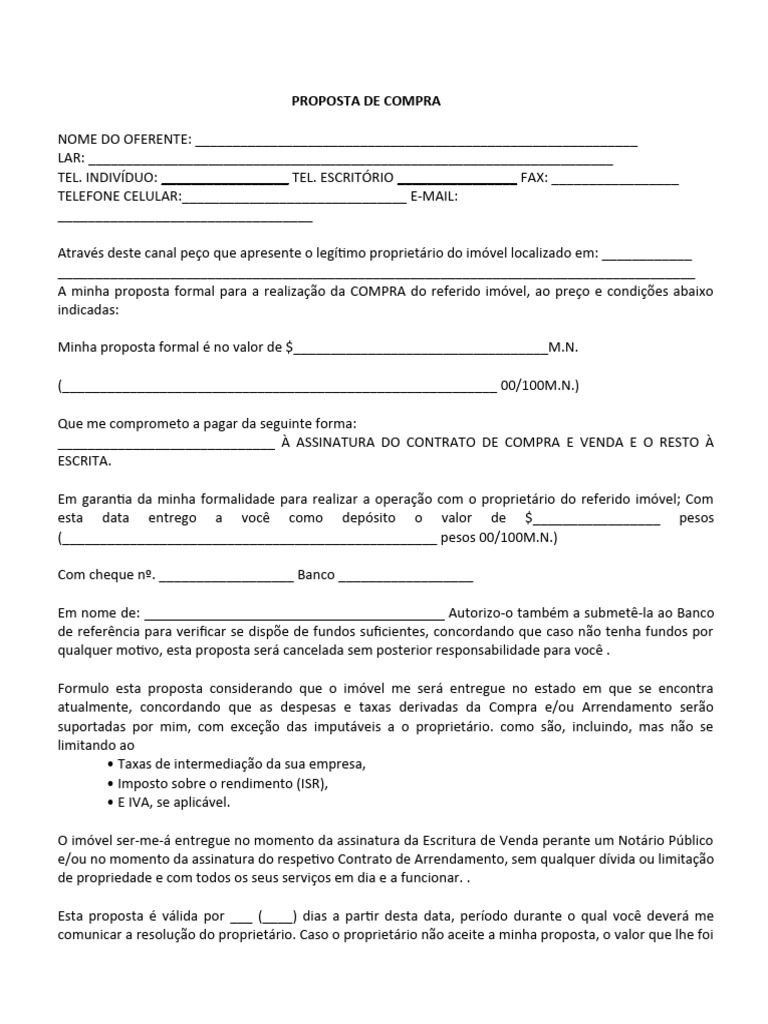 Formato de Oferta de Compra | PDF