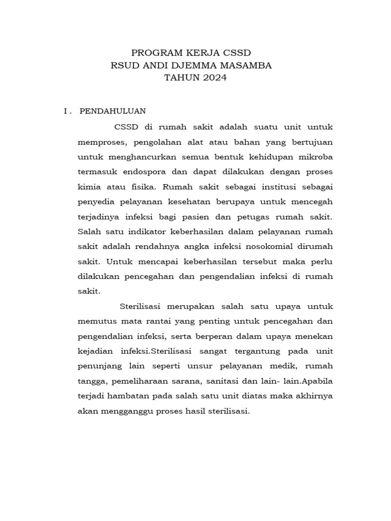 PROGRAM KERJA CSSD Fiks 2 | PDF | Kesehatan Holistik | Sains & Matematika