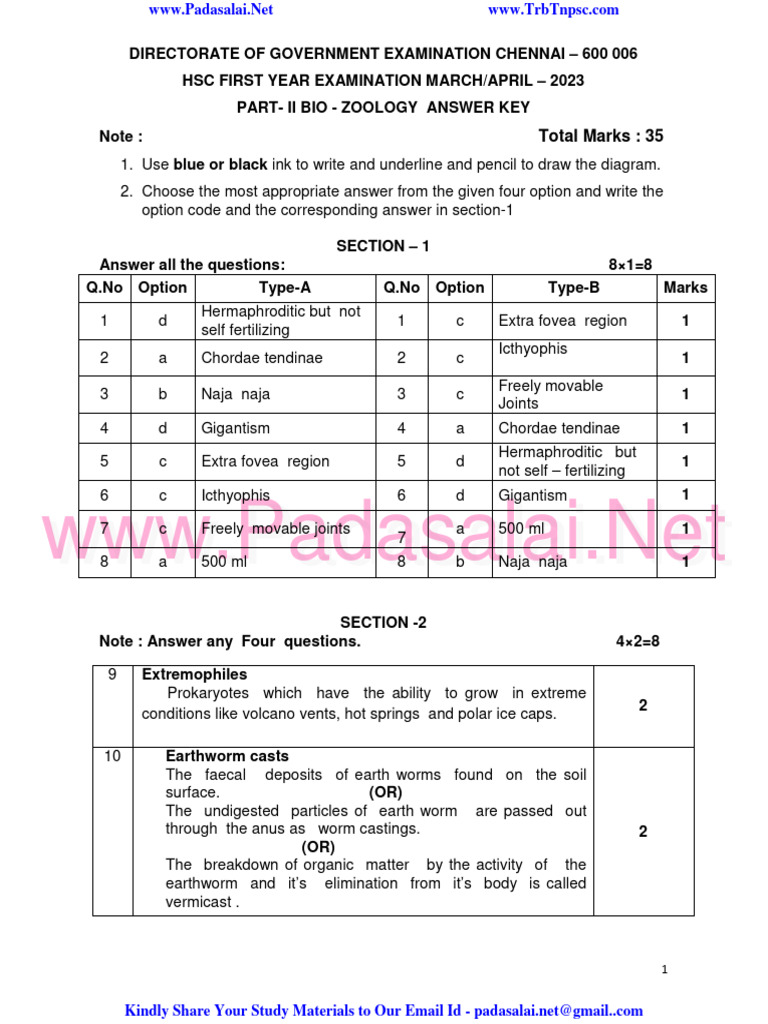 2023 HSC Zoology Answer Key | PDF | Geology | Nature