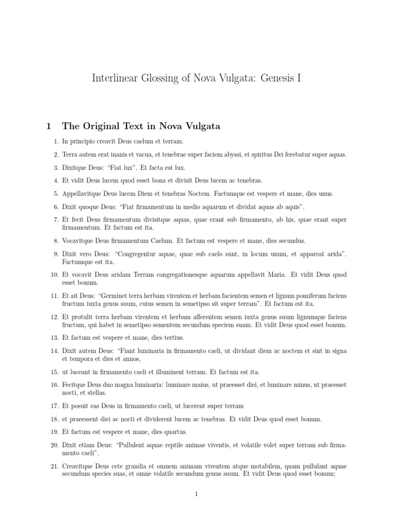 Interlinear Glossing of Nova Vulgata Genesis I | PDF