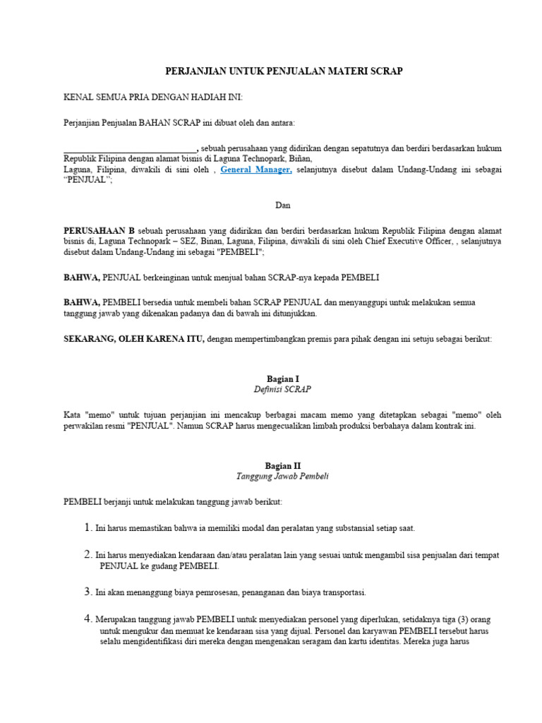 Perjanjian Penjualan Scrap | PDF