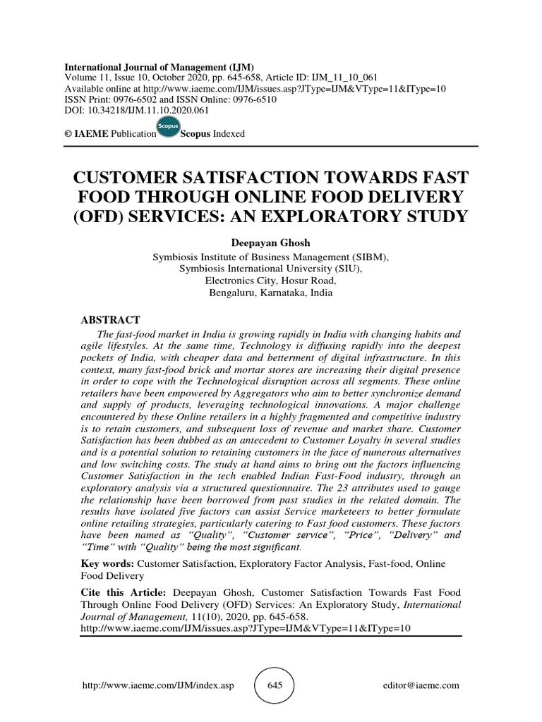 Customer Satisfaction in Fast Food Delivery | PDF | Customer ...