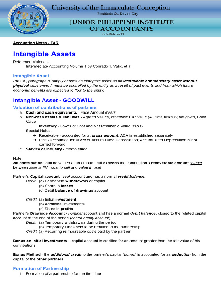 Intangible Assets Notes | PDF | Debits And Credits | Sole Proprietorship