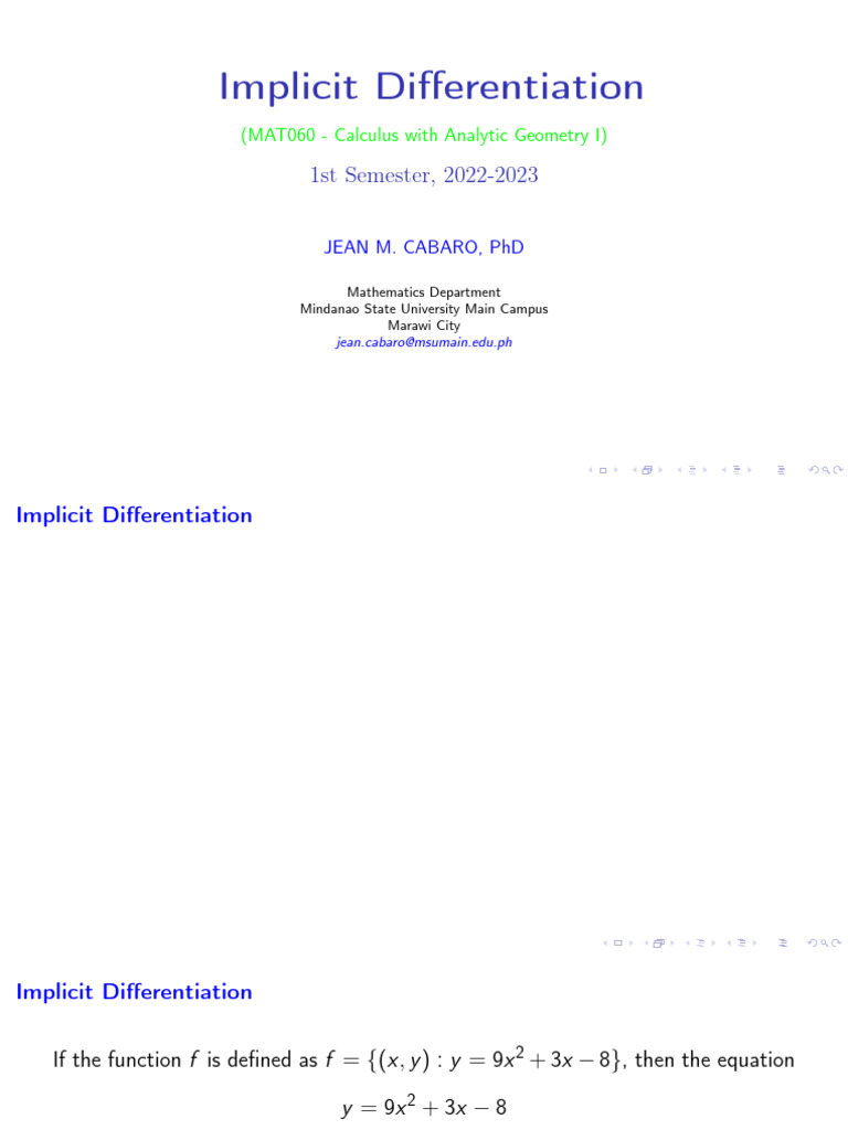 MAT060 13 Implicit-Differentiation | PDF | Mathematics | Mathematical ...