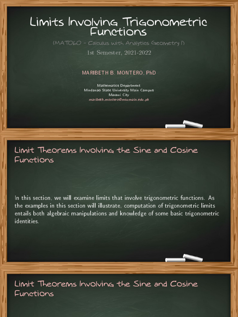 Mat060 7 Limits Involving Trig Functions Pdf Trigonometric Functions Function