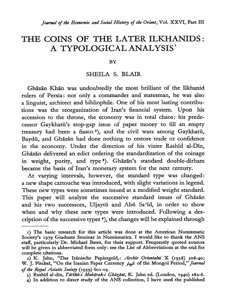 The Coins of The Later Ilkhanids A Typological Analysis Sheila Blair ...