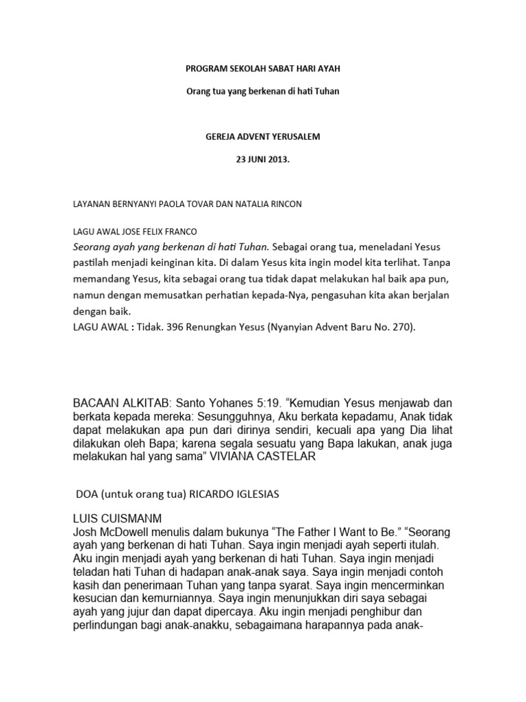 Program Sekolah Sabat Hari Ayah | PDF