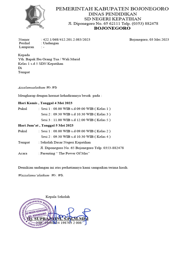 Undangan Parenting SDN Kepatihan | PDF