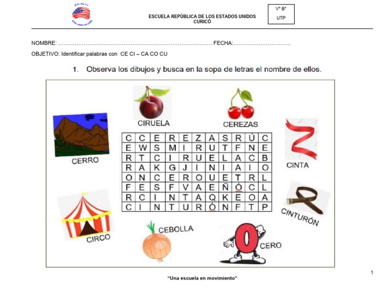 Sopa de Letras Ca Co Cu Ce Ci | PDF