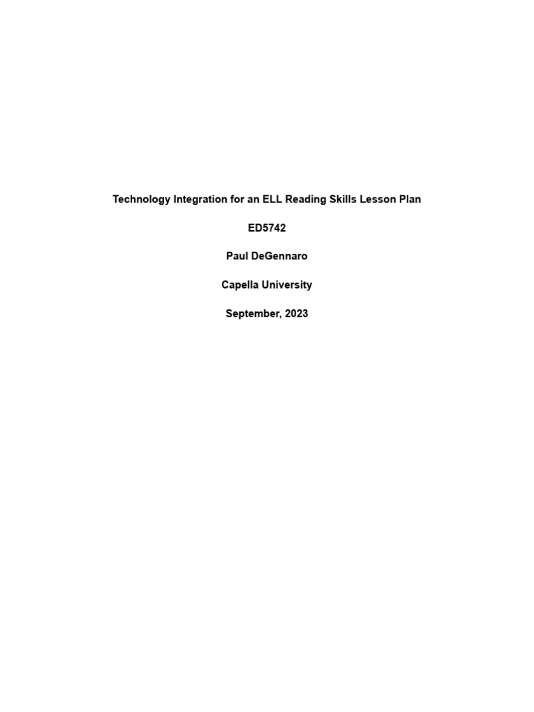 Technology Integration For An ELL Reading Skills Lesson Plan | PDF ...