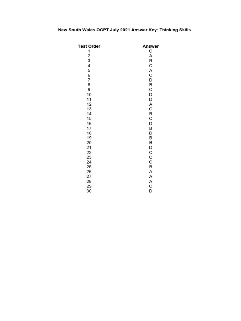 OC21 Thinking Practice Test Answers | PDF