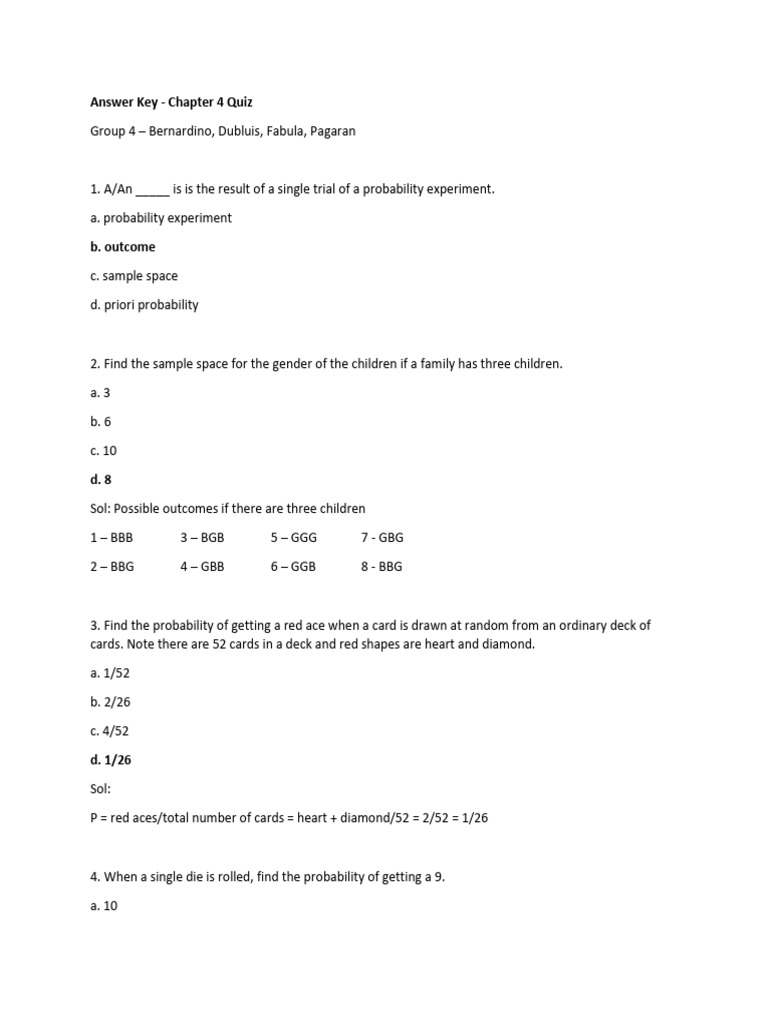 Answer Key - Chapter 4 Quiz | PDF | Teaching Methods & Materials | Science & Mathematics