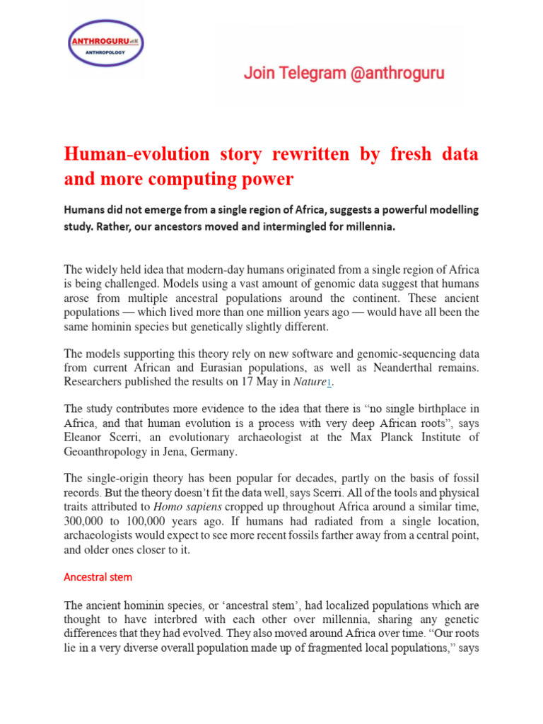 Human-Evolution Story Rewritten | Download Free PDF | Human Evolution ...