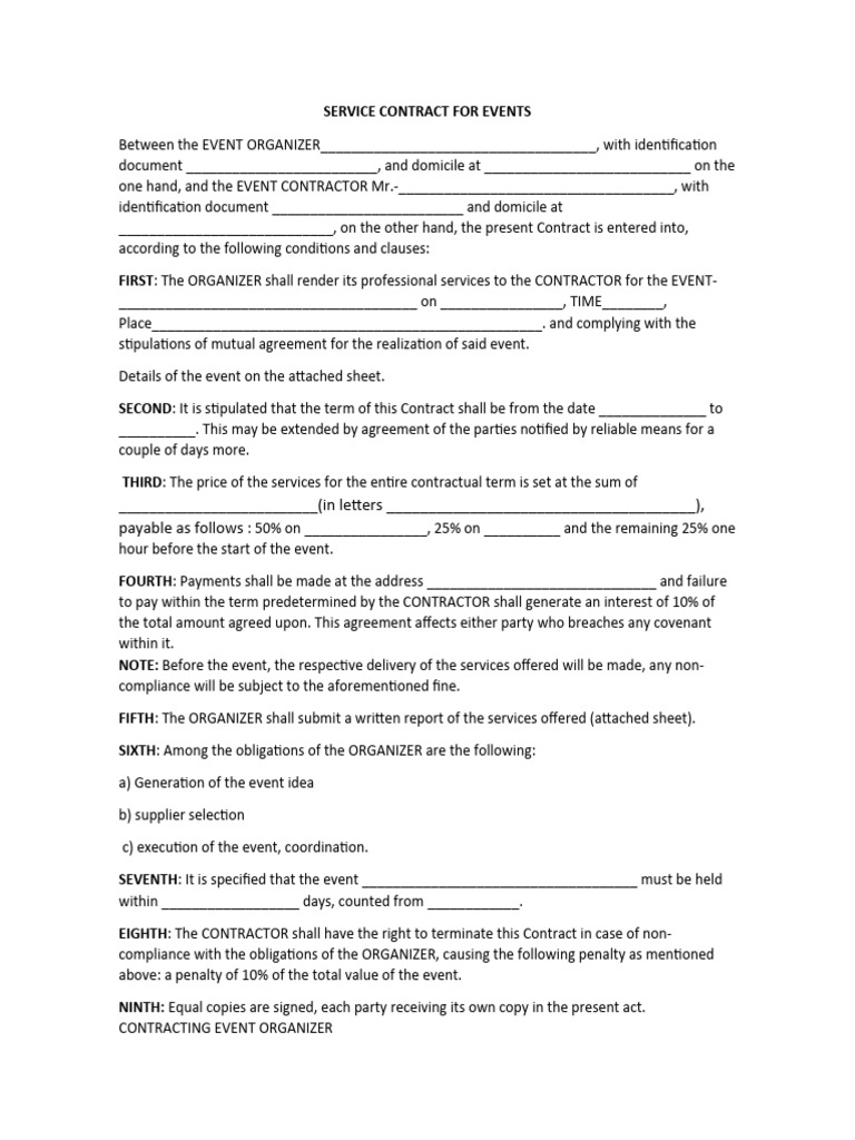 Event Services Contract | PDF | Contractual Term | Business