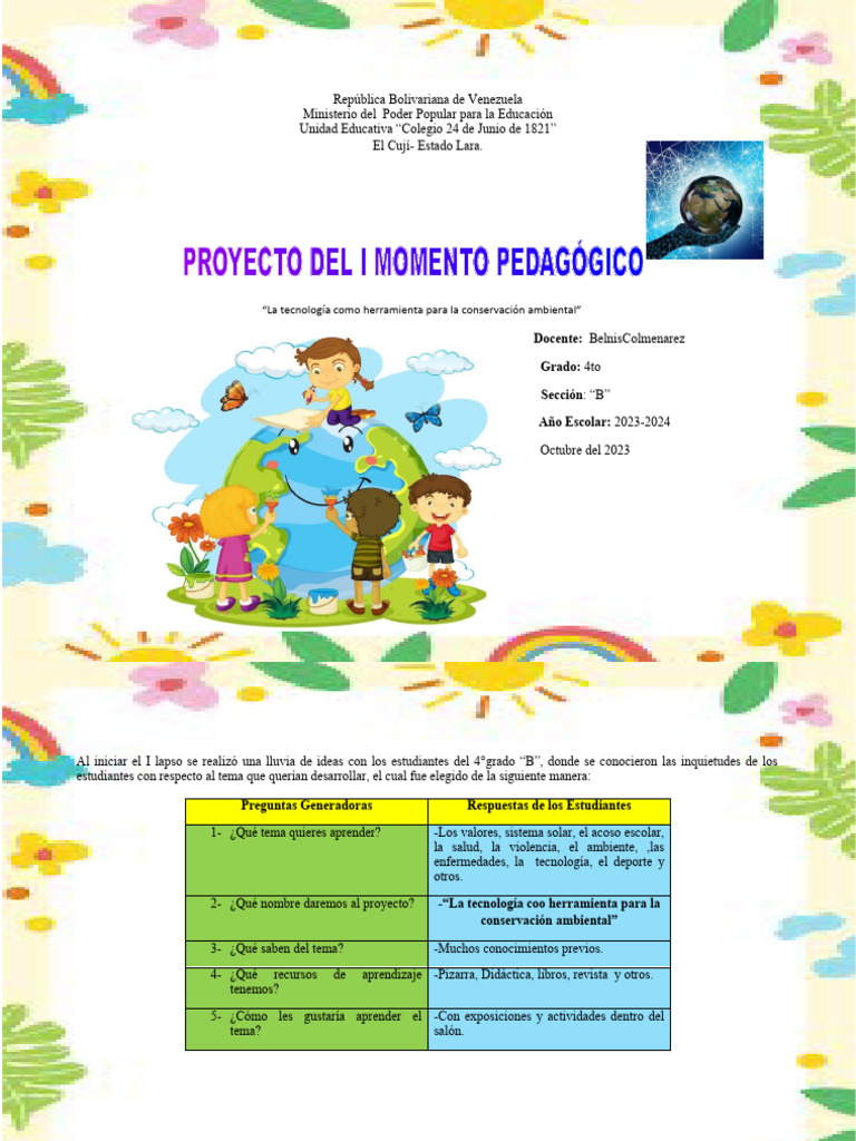 Proyecto I Lapso 4to B | PDF | Aprendizaje