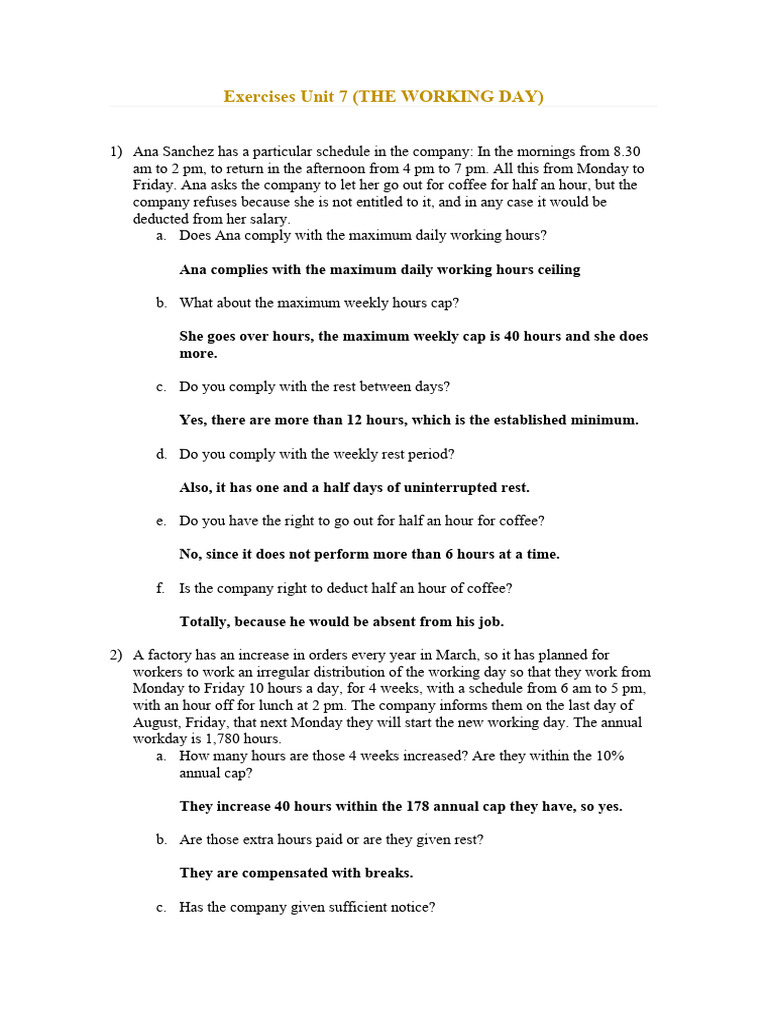 Unit 7 Exercises | Download Free PDF | Overtime | Working Time